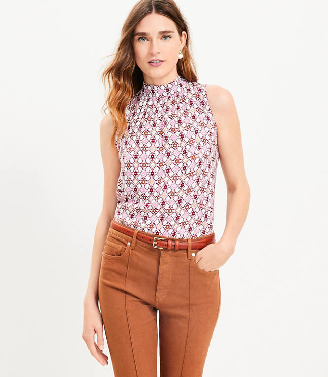 Floral Jacquard Mock Neck Shell