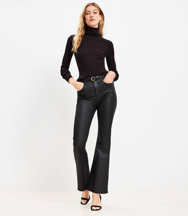 Coated High Rise Slim Flare Jeans in Black