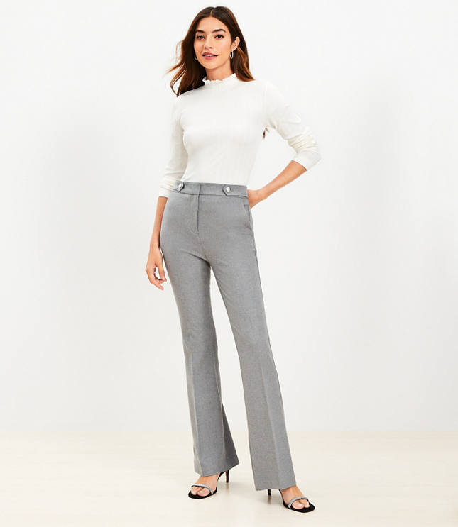 Tab Waist Flare Pants in Melange Bi-Stretch