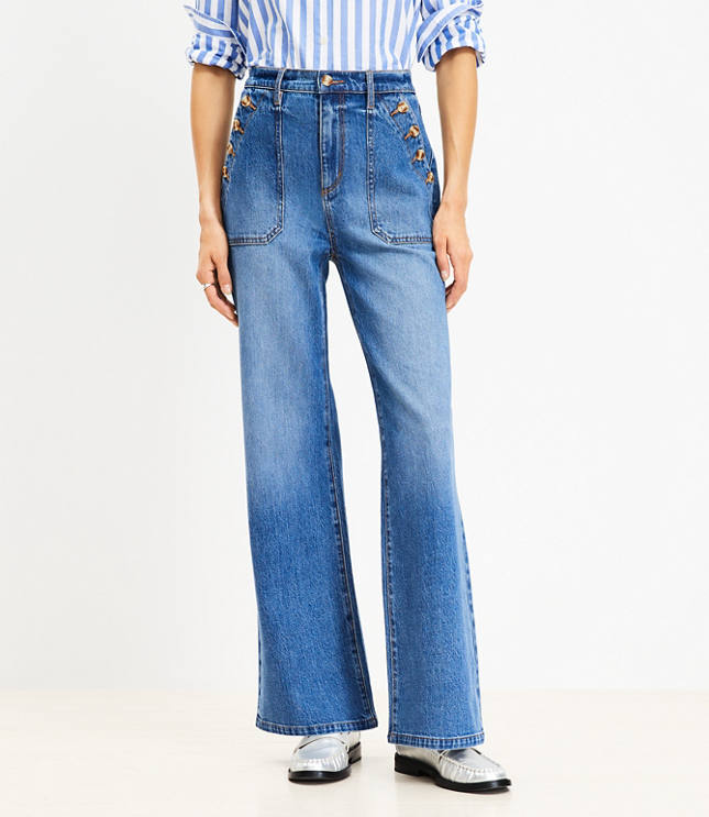 Mariner High Rise Wide Leg Jeans in Vivid Light Indigo Wash