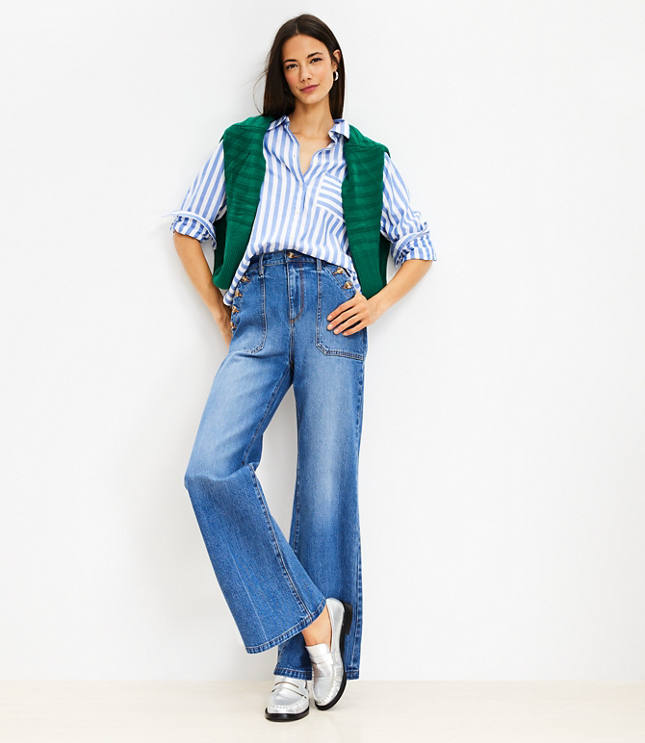 Mariner High Rise Wide Leg Jeans in Vivid Light Indigo Wash