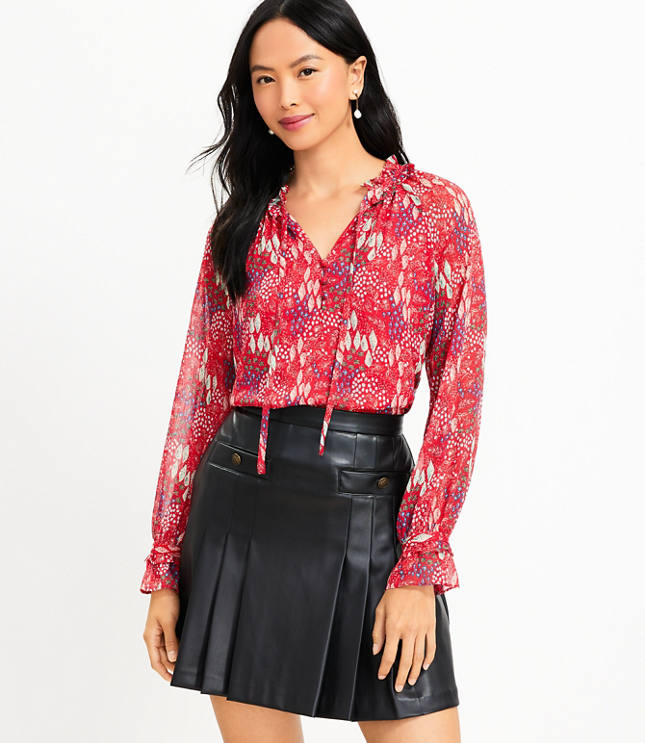 Garden Ruffle Tie Neck Blouse