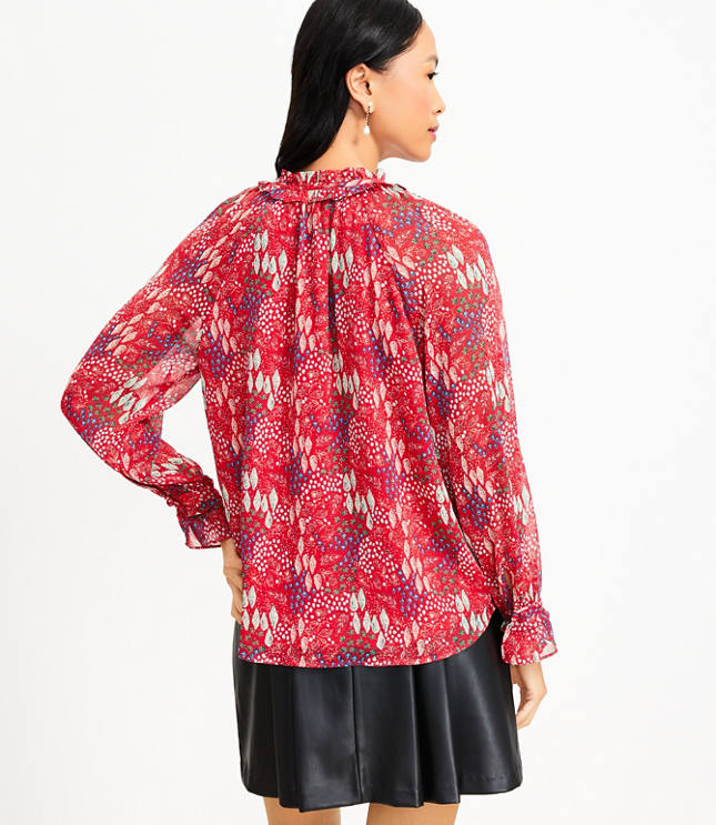 Garden Ruffle Tie Neck Blouse