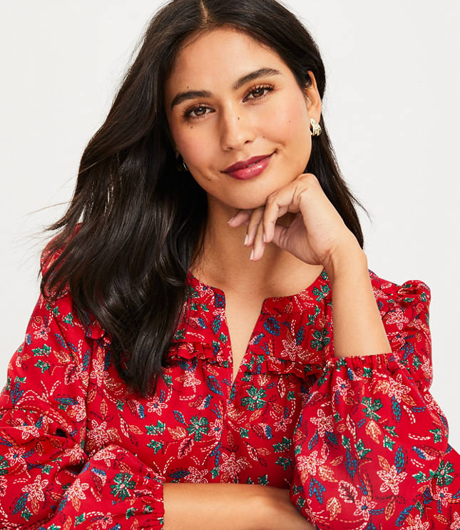 Garden Ruffle Yoke Tie Hem Blouse