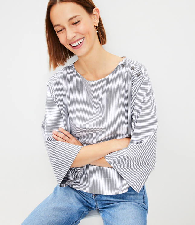 Striped Shoulder Button Blouse