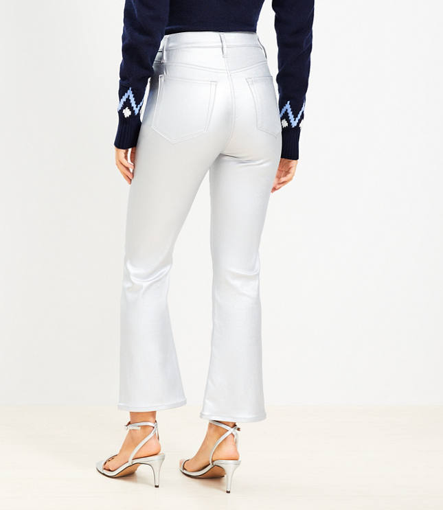 High Rise Kick Crop Jeans in Silver Metallic