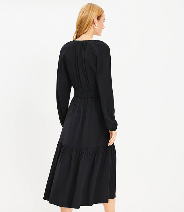 Shirred Flounce Midi Dress