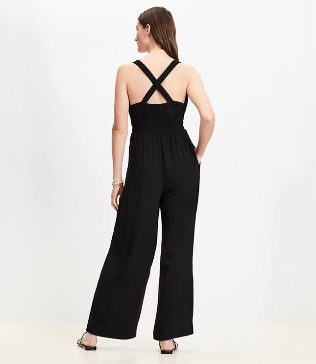 Petite Smocked Crisscross Back Jumpsuit
