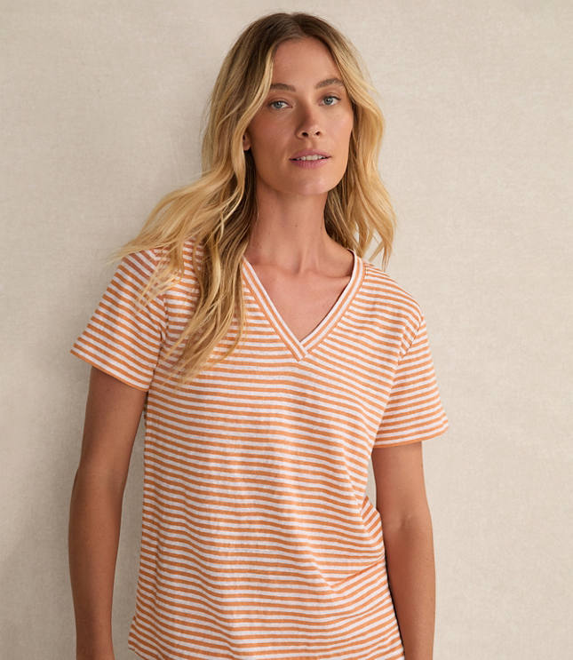 Haven Well Within Linen Stripe Short Sleeve V-Neck Tee